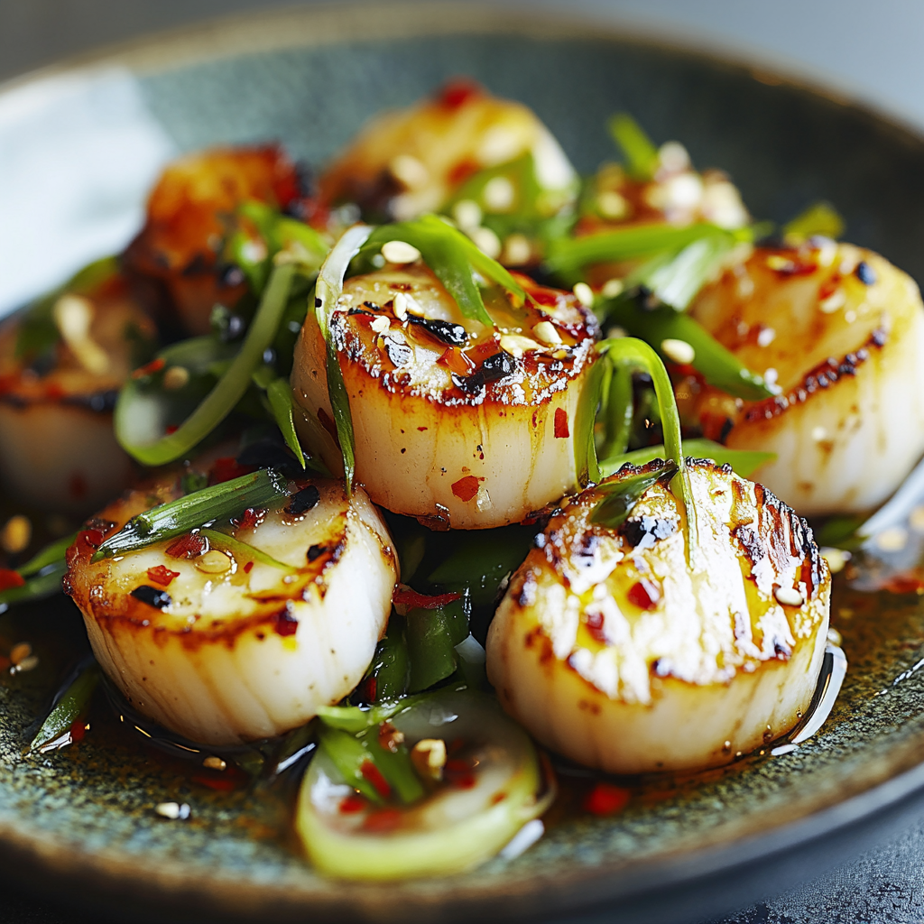 Chilli-Soy Scallops with Spring Onion