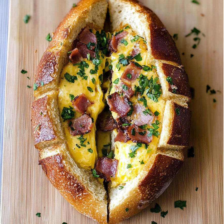 Cheesy Baked Egg and Bacon Boats